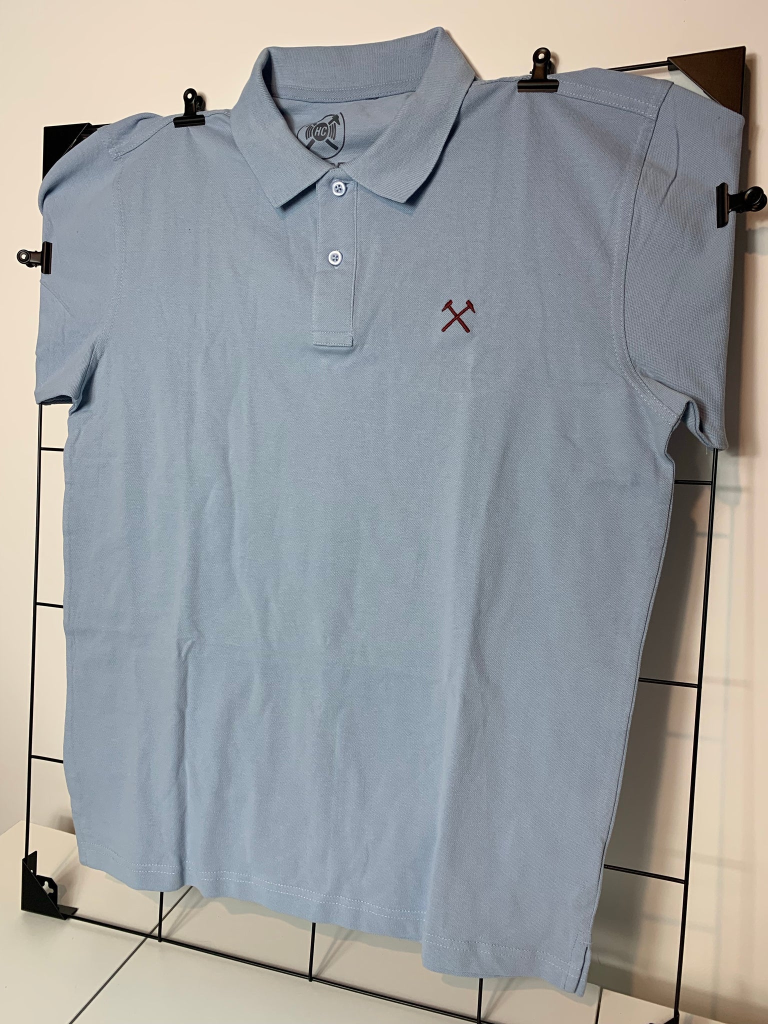 Sky blue polo with Claret Hammers – Hammers Chat